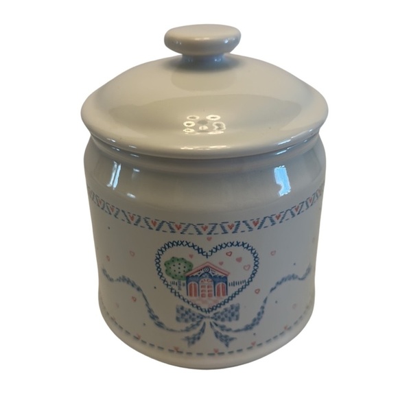Art | Vtg 8s Stoneware White Ceramic Jar Wheart And House Design ...